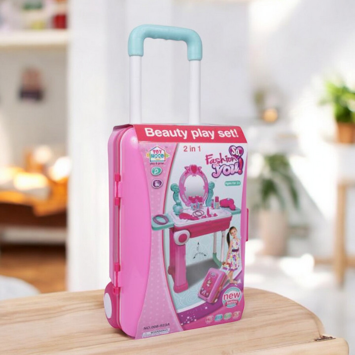 Girl Beauty Play Set with Convertible Luggage Trolley